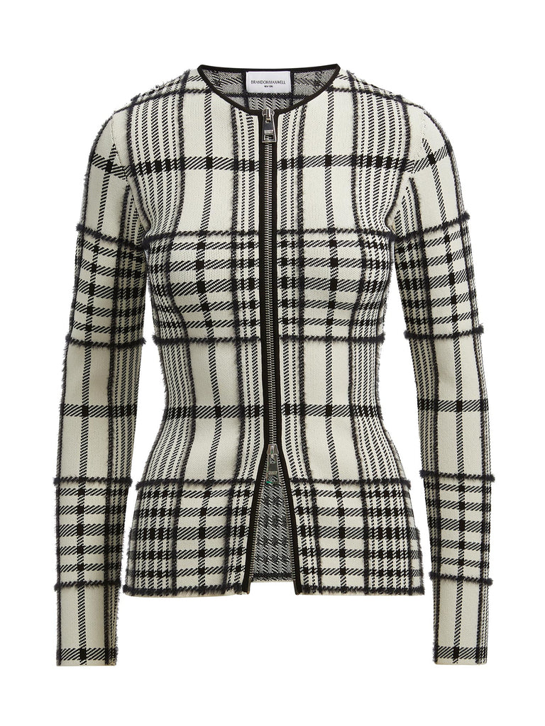 Brandon Maxwell | Greer Zip Front Plaid Jacquard Knit Cardigan – Kirna ...