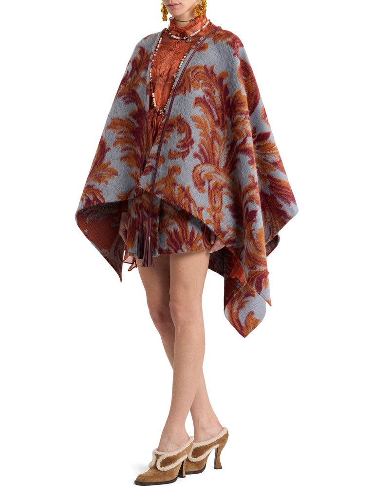 Etro | Wool-Blend Cape with Leafy Jacquard Motif – Kirna Zabête